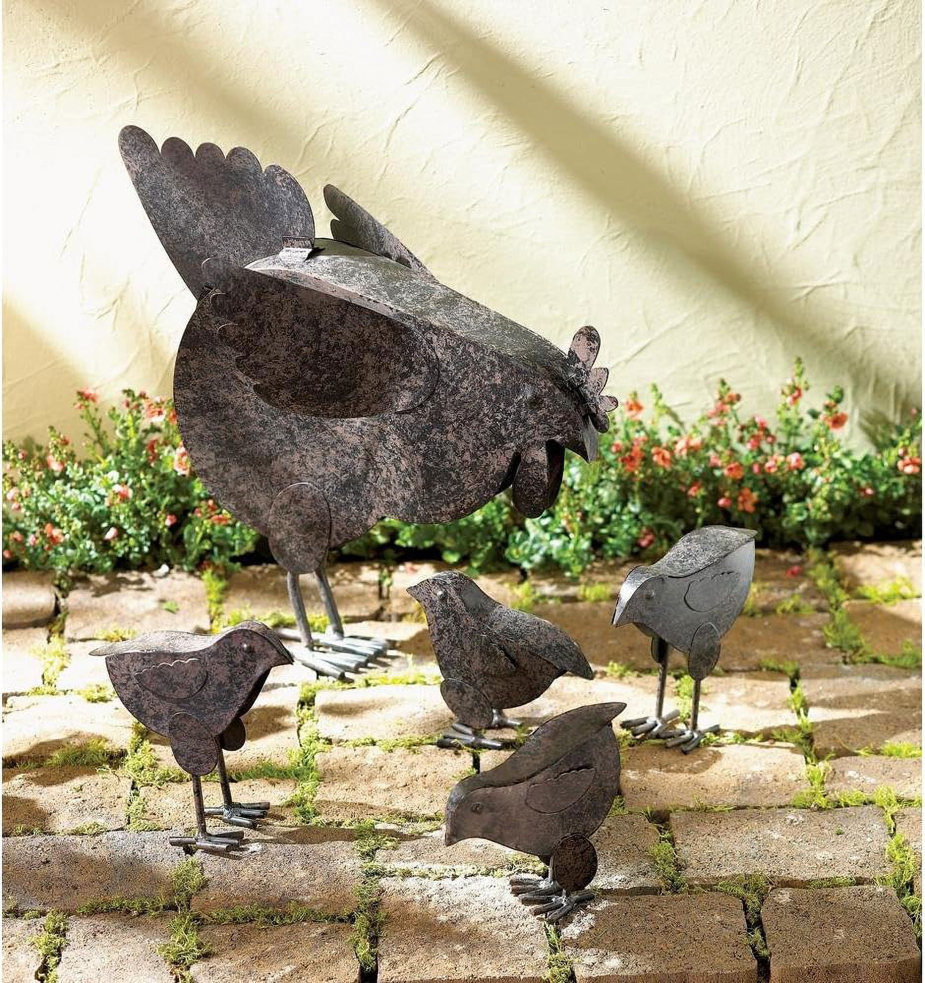 5 PC Set! Country Hen With Chicks Sculpture Patio Garden Decor Chicken ...