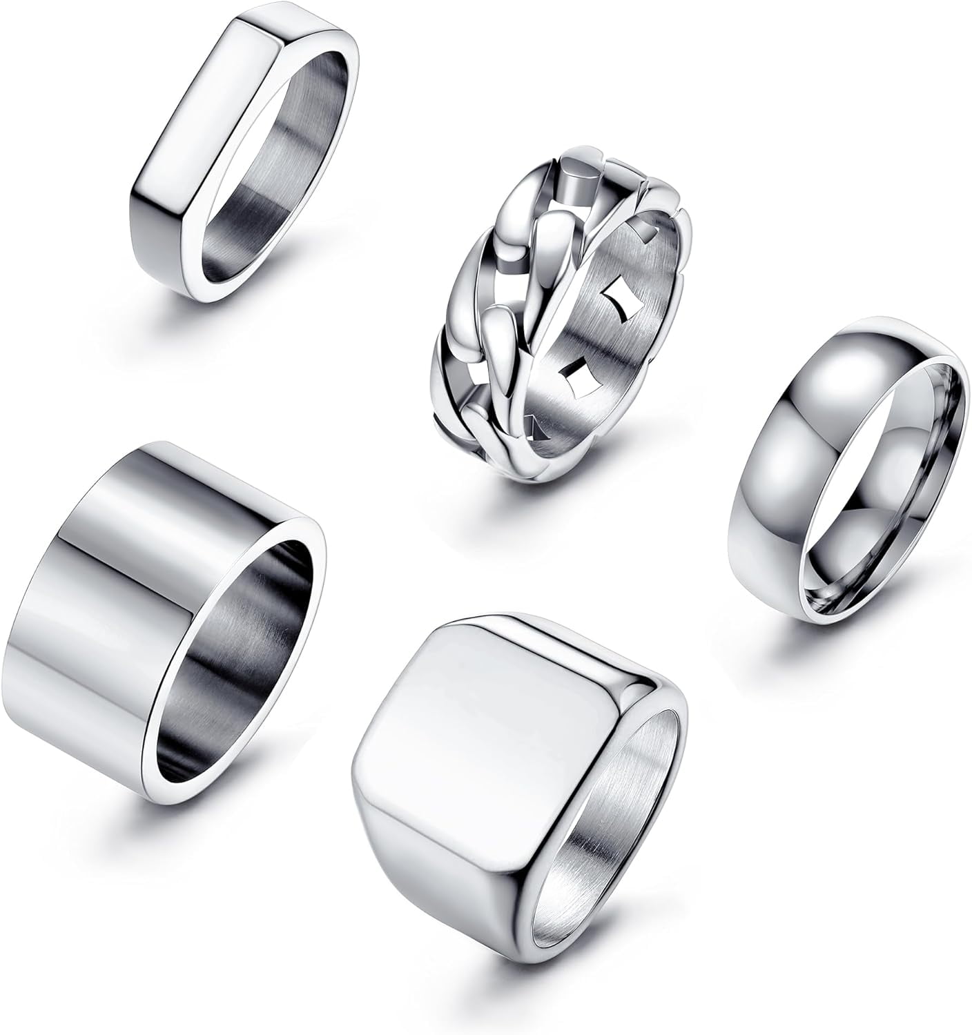 5 PCS 14K Gold Rings for Men Mens Gold Ring Mens Stainless Steel Rings ...