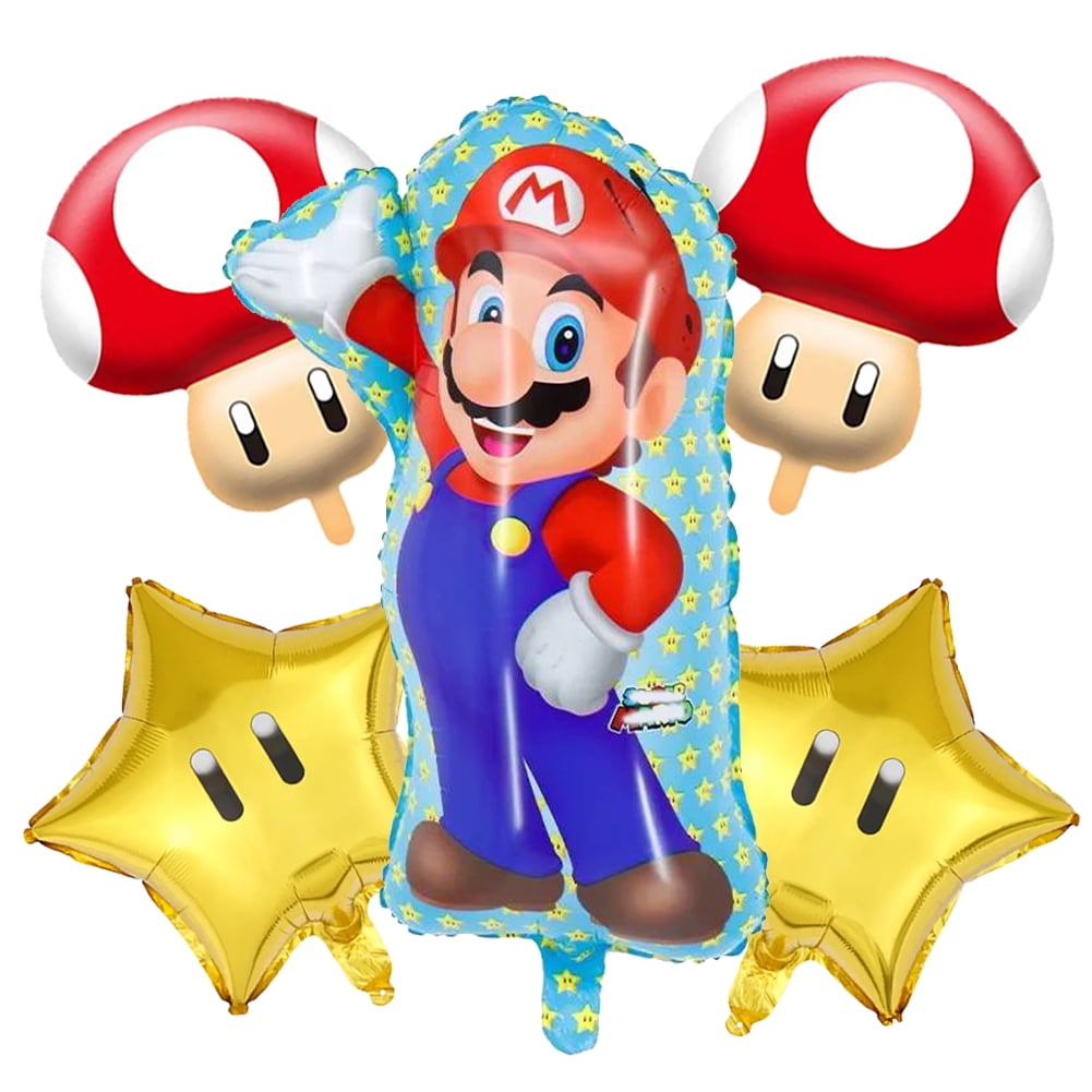 5 PCS 23 Inch Mario Balloons Mario Star Balloons Mario Mushroom Balloon ...
