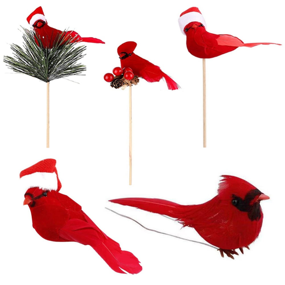5 PCS 4 Inch Artificial Red Cardinal Birds - Christmas Cardinal Birds ...