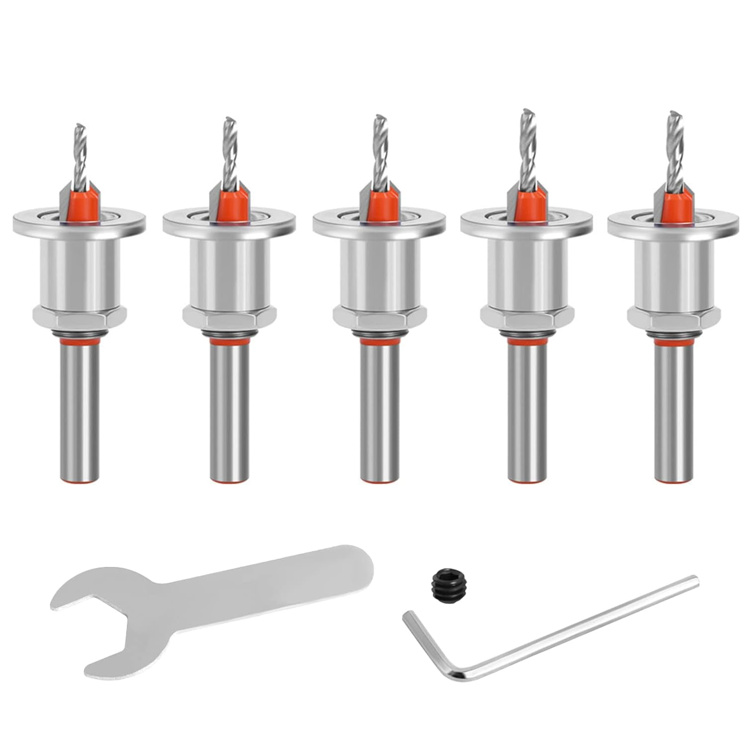 5 PCS Adjustable Wood Hole Countersink Drill Bit Set with Wrench, HSS ...