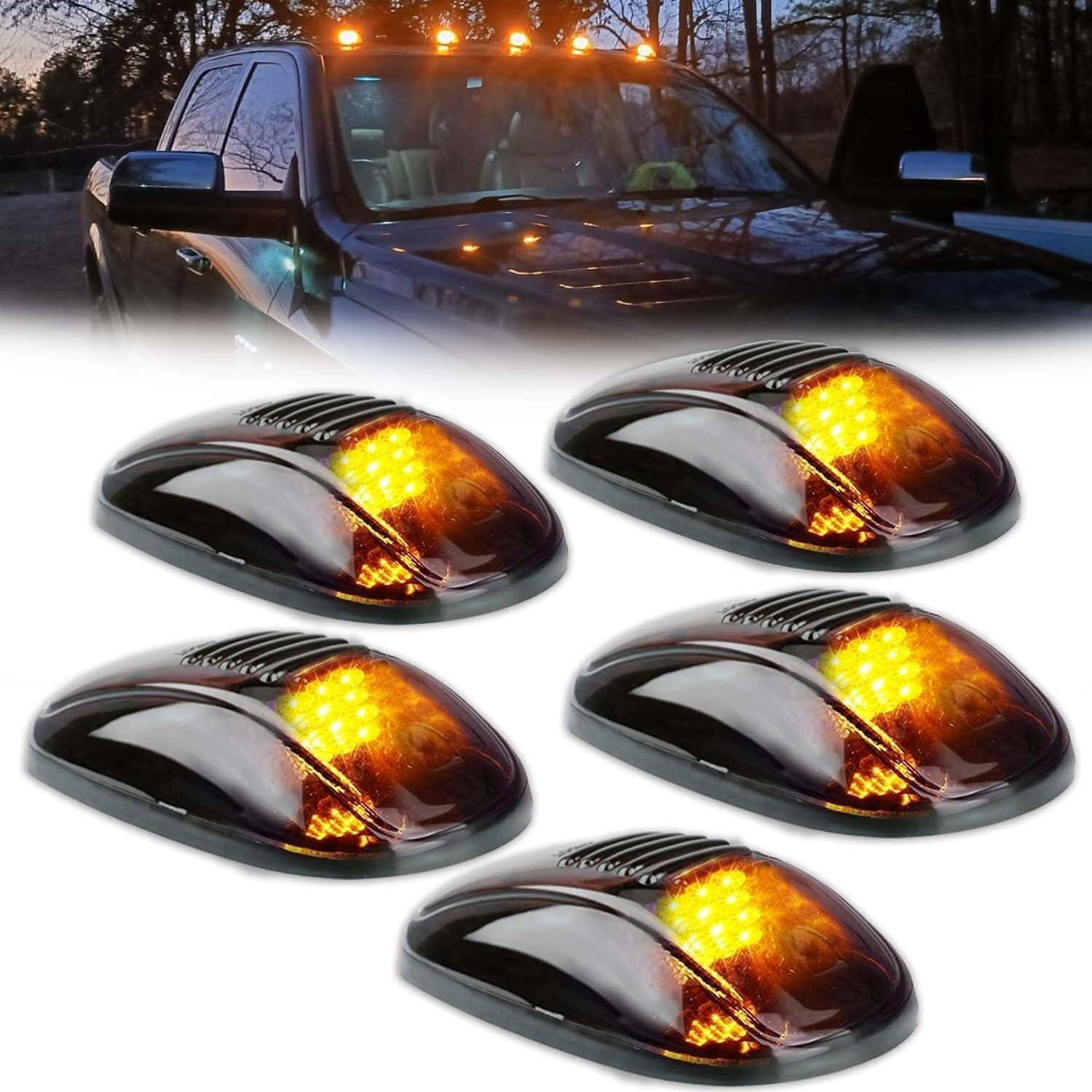 5 PCS Amber LED Cab Lights Smoked Cab Roof Running Top Marker Light for ...