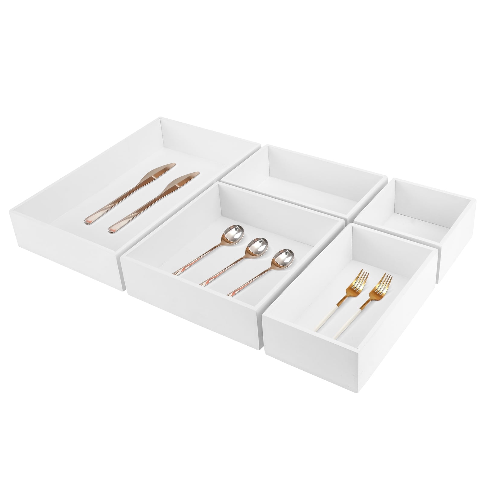 5 PCS Bamboo Drawer Organizer-Silverware&Utensil Holder Organizer for ...