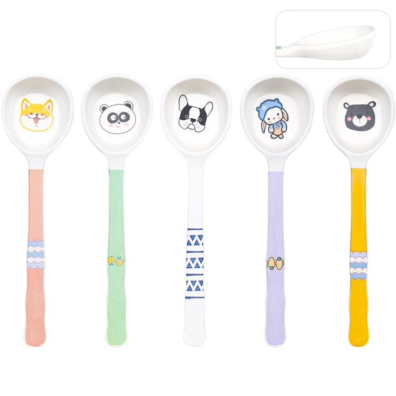 5 PCS Bamboo Kids Spoons - BPA Free, Dishwasher Safe, For Dinner ...