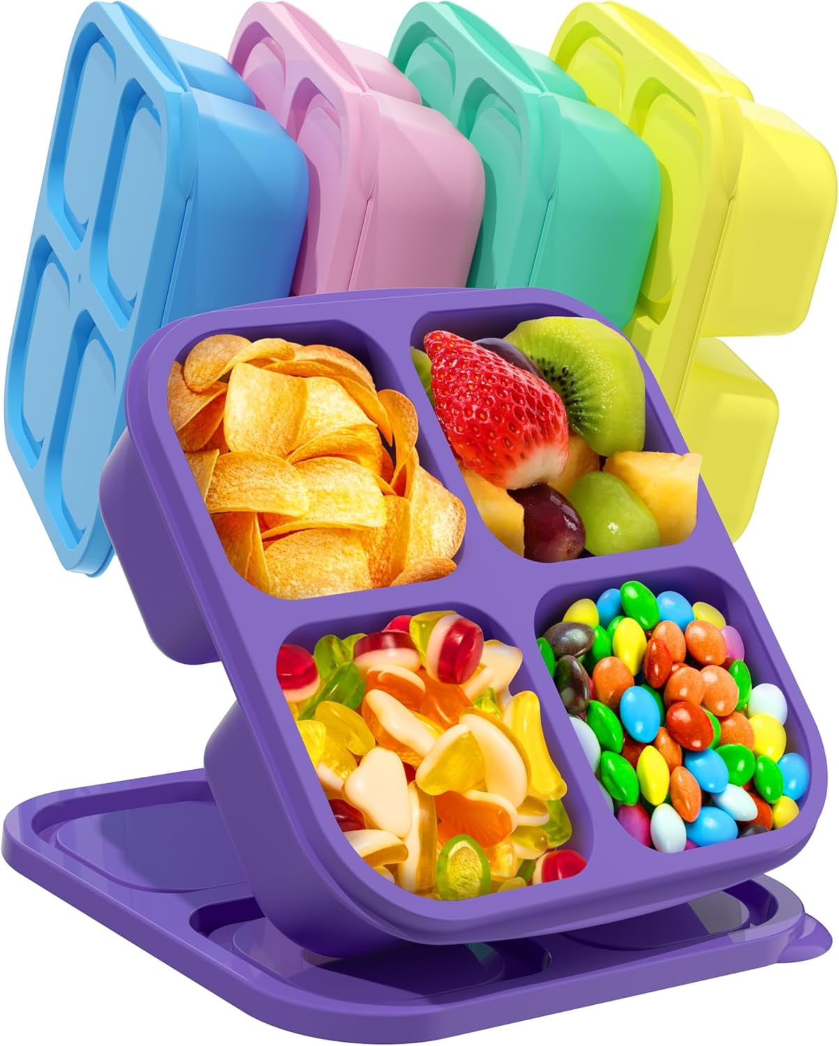 5 PCS Bento Snack Containers, Reusable 4 Compartment Divided Food ...
