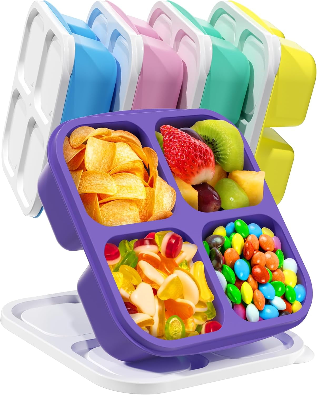 5 Pcs Bento Snack Containers, Reusable 4 Compartment Divided Food ...