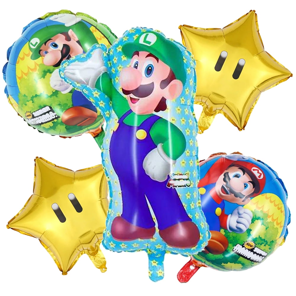 5 PCS Birthday Party Balloons LARGE Mario Balloons Luigi Balloons Mario ...