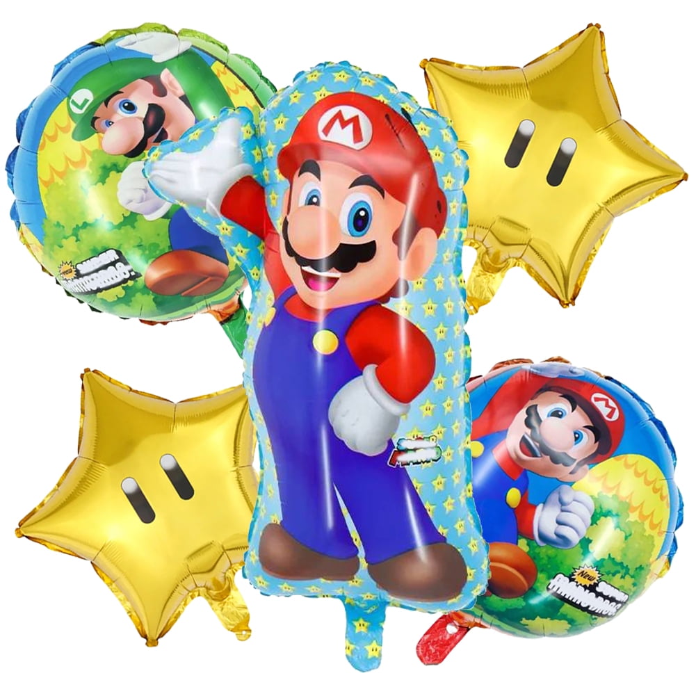 5 PCS Birthday Party Balloons LARGE Mario Balloons Mario Star Balloon ...