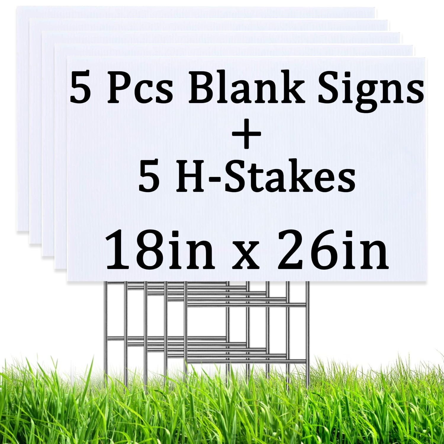 5 PCS Blank Yard Signs with H Metal Stakes, 18 x 26in Corrugated Lawn ...