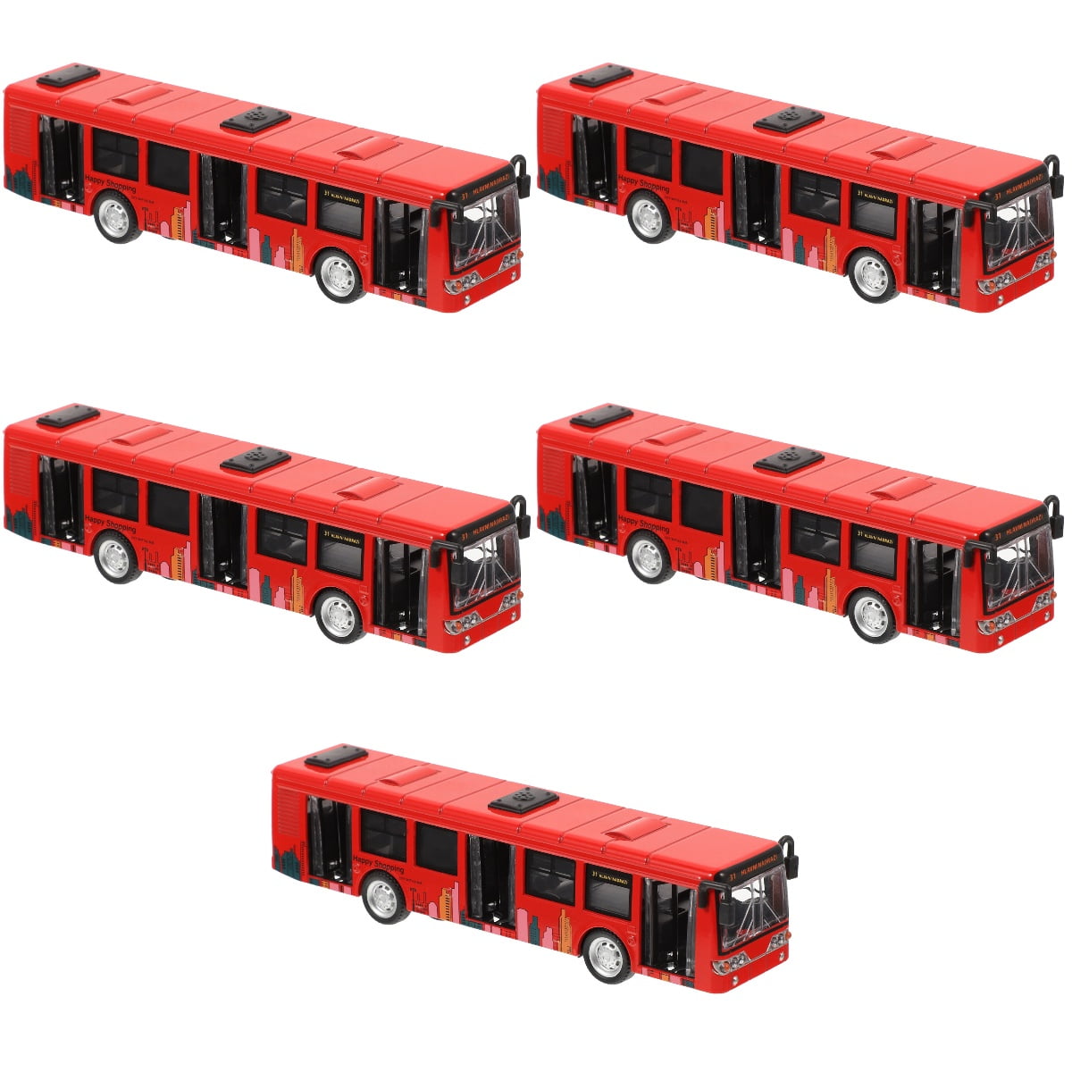 5 PCS Bus Model Pull Back Bus Toy Child 16.3X3.8CM Red - Walmart.com
