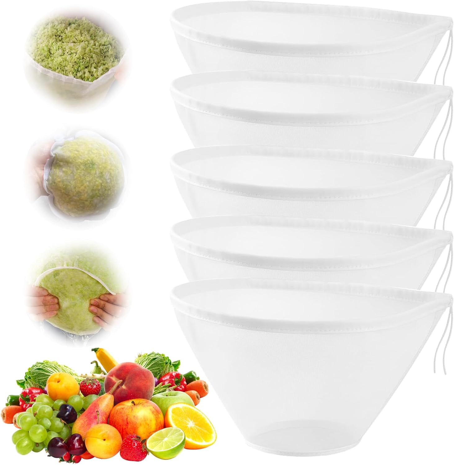 5 PCS Cheese Cloth Bags for Straining, Reusable & Fine Mesh Nylon ...