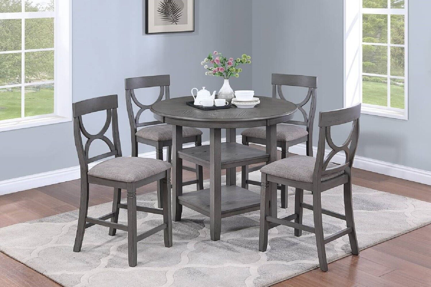 5-PCS Counter Height Dining Set Storage Base Round Top Table w 4x High ...