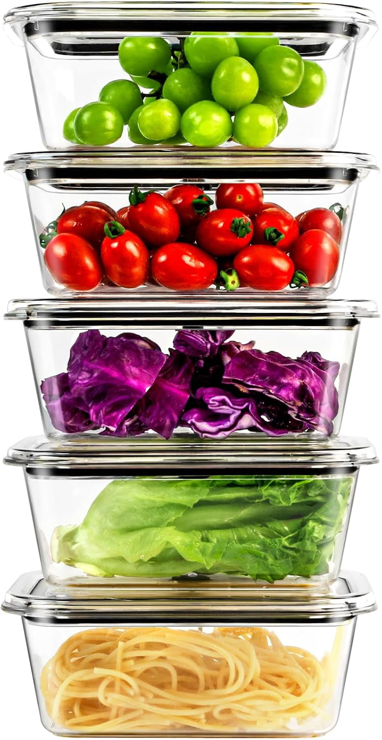 5 PCS Food Storage Containers with lids, 32 OZ Crysta-Clear Kitchen ...