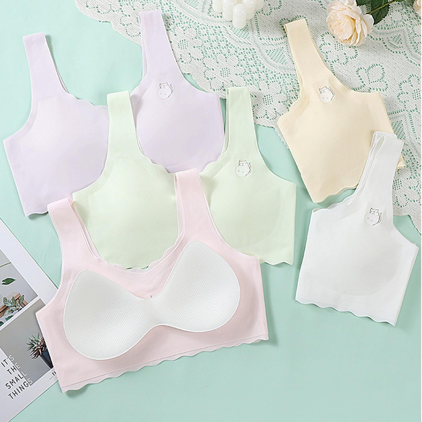 5 PCS Girls Bras Silky Seamless Bra Cute Printed Padded Sports Bra ...
