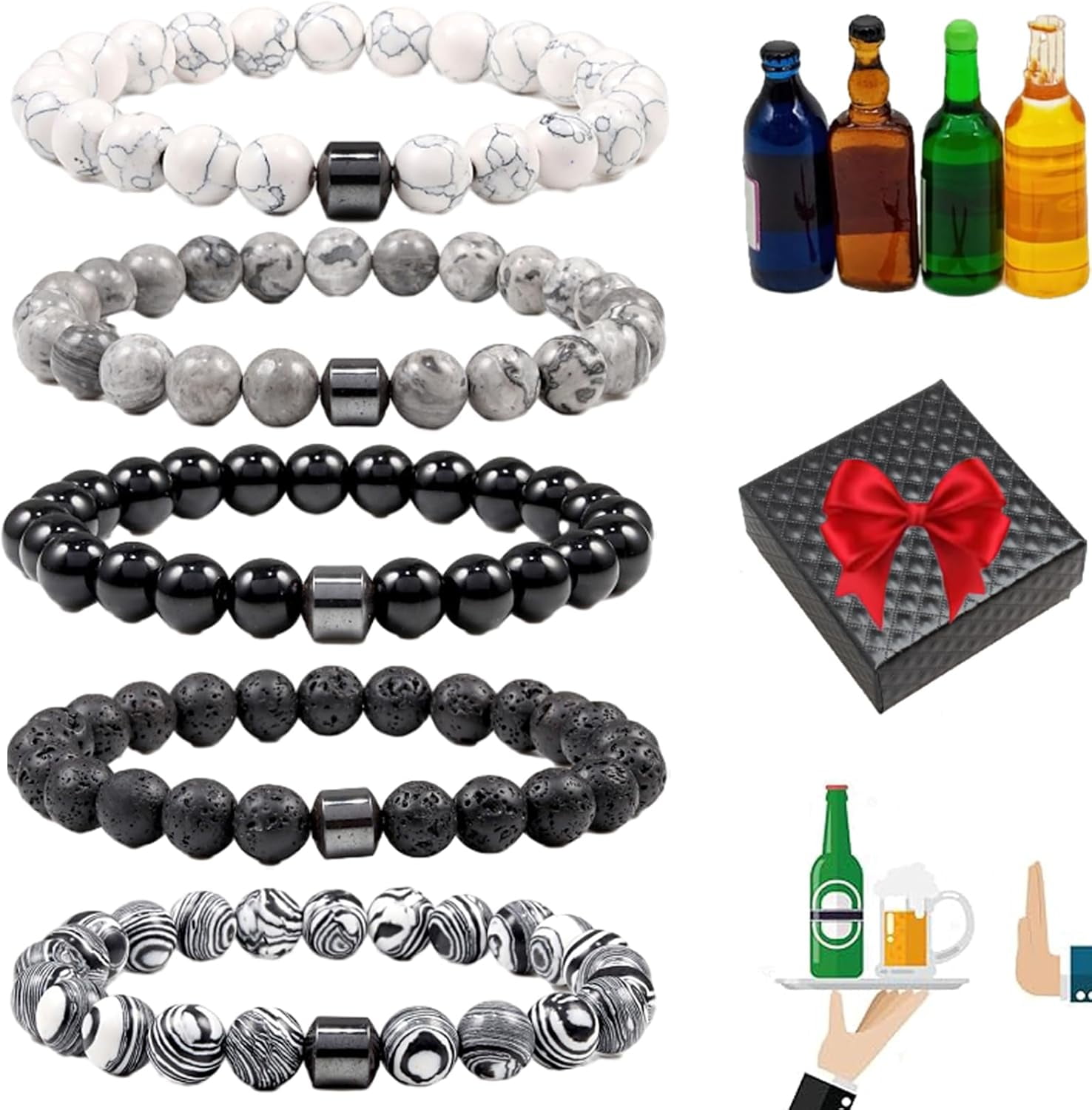 5 PCS Glame Anti Alcohol Bracelet, Adjustable Anti-Alcohol Bracelet ...