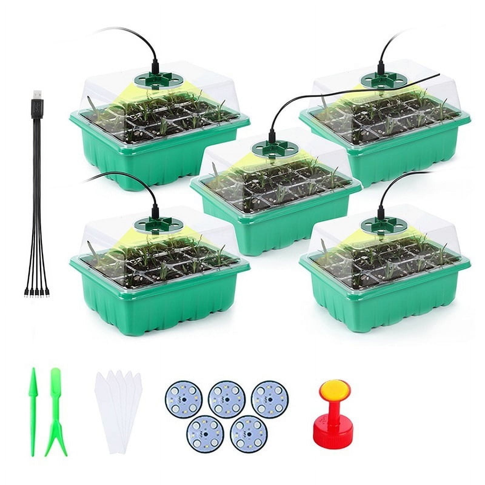5 PCS Grow Light with Seed Starter Tray Full Spectrum Seeding Kit Tools Germination Growing Lamp ...
