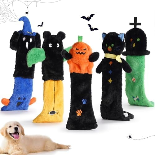 5 PCS Halloween Dog Squeaky Toys, No Stuffing Plush Dog Toys with ...