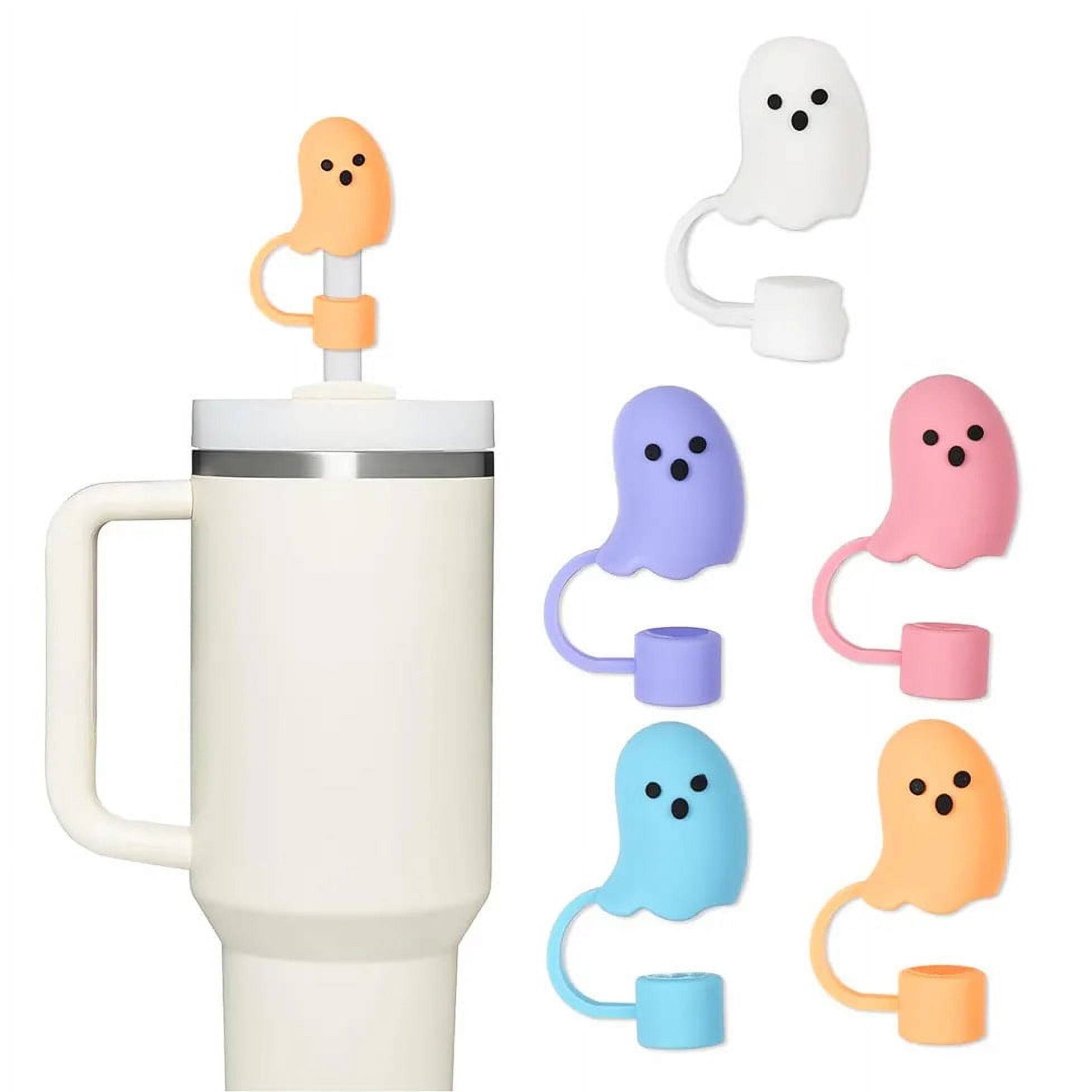 5 PCS Halloween Ghost Straw Covers Cap, Cute Silicone Straw Toppers ...