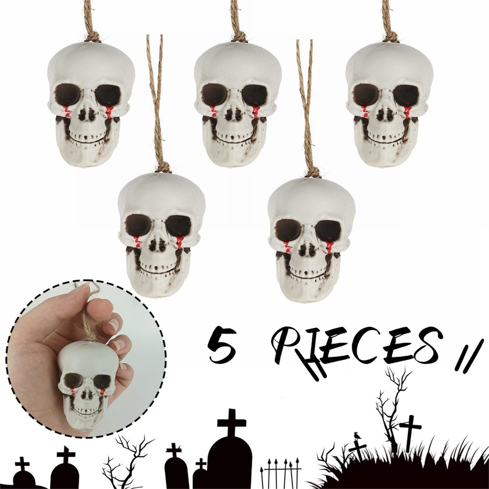 5 PCS Halloween Skulls Mini Plastic Skulls Hanging Halloween Christmas ...