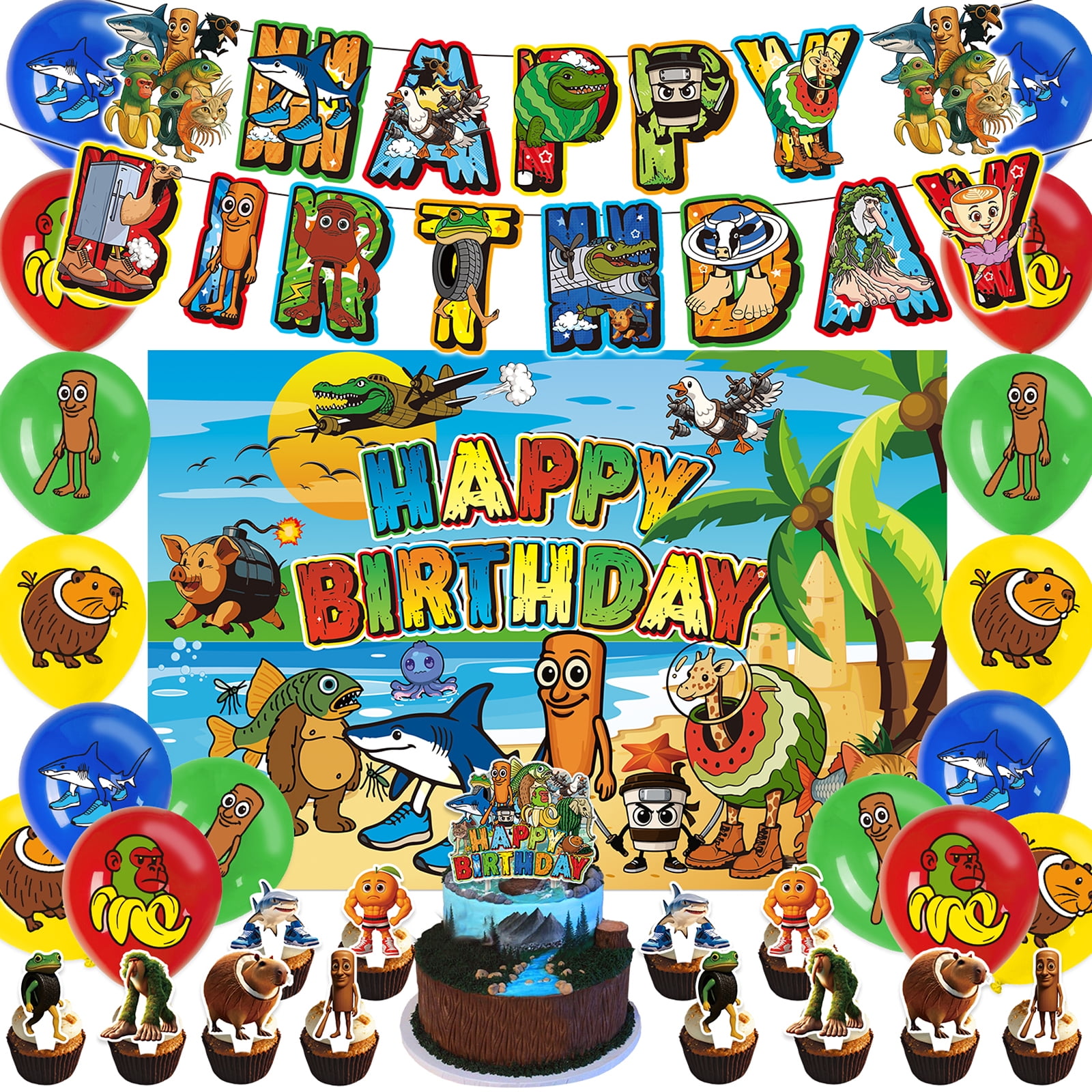 5 PCS Italian Brainrot Animals Party Supplies Birthday Decoration Set ...