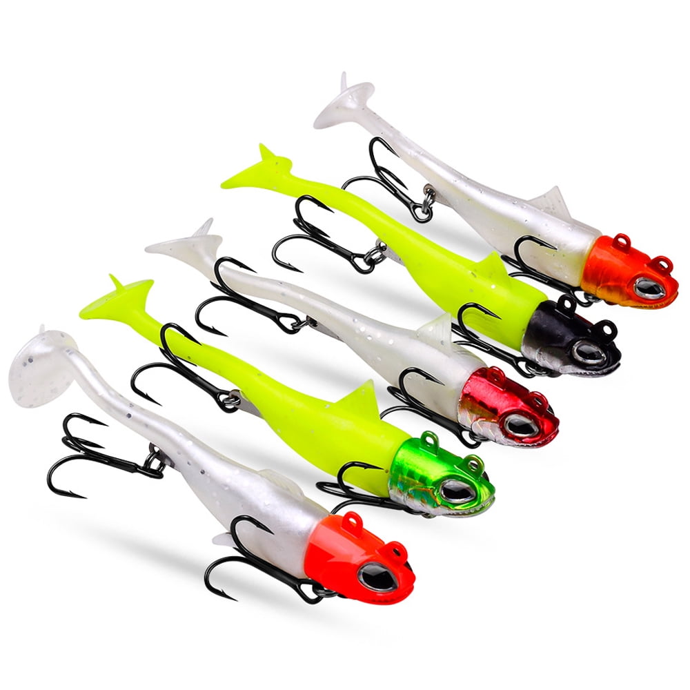 5 PCS Jig Head Swimbait for Bass, 1.41 oz Soft Silicone Fishing Lures ...