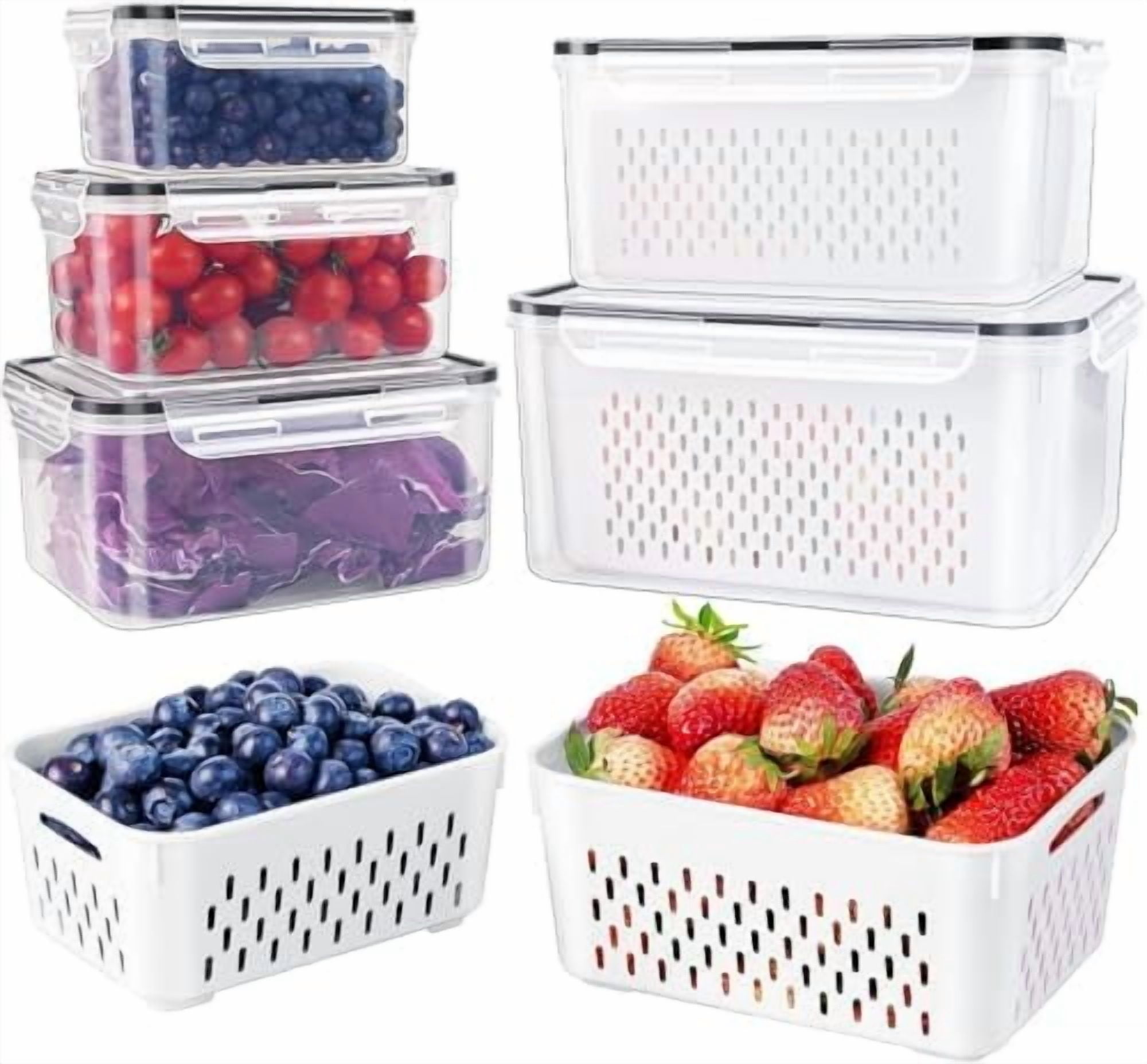 5 PCS Large Fruit Containers for Fridge - Leakproof Food Storage ...