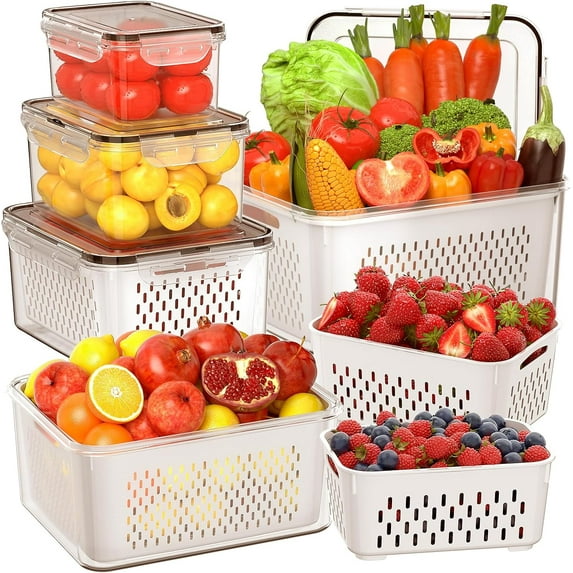 5 PCS Large Fruit Storage Containers for Fridge with Removable ...