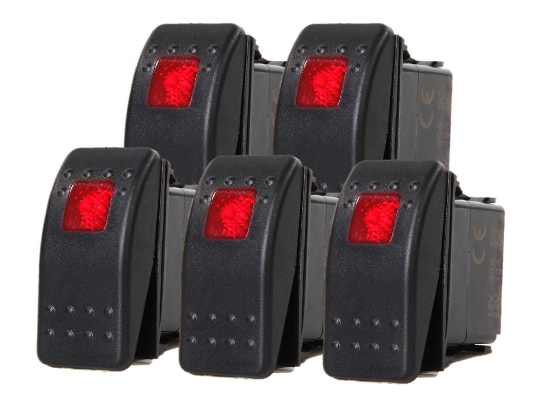 # 5 PCS MARINE BOAT TRAILER RV ROCKER SWITCH ON-OFF SPST 3 PIN 1 RED ...