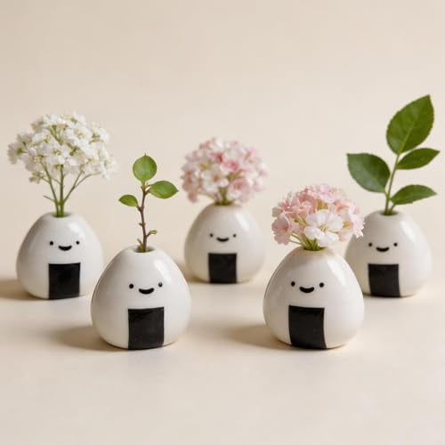 5 PCS Mini Flower Vase, Handmade Ceramic Rice Ball (Japanese Onigiri ...