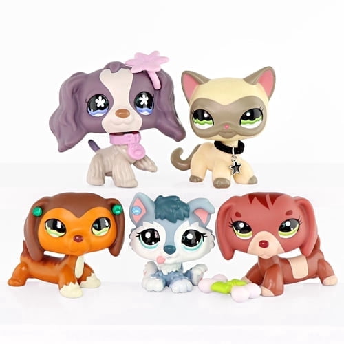 5 PCS Mini Pets Figures Toys Shorthair Cat Dachshund Cocker Spaniel ...