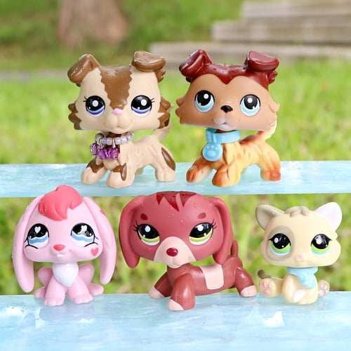 5 PCS Minilpsshop Mini Pets Figures Toys Collie Dachshund Kitten Rabbit ...