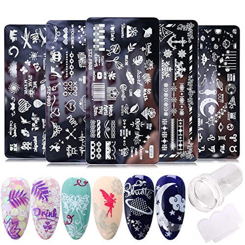 5 PCS Nail Stamping Plates+1 Stamper +1 Scraper Lace Space Star ...