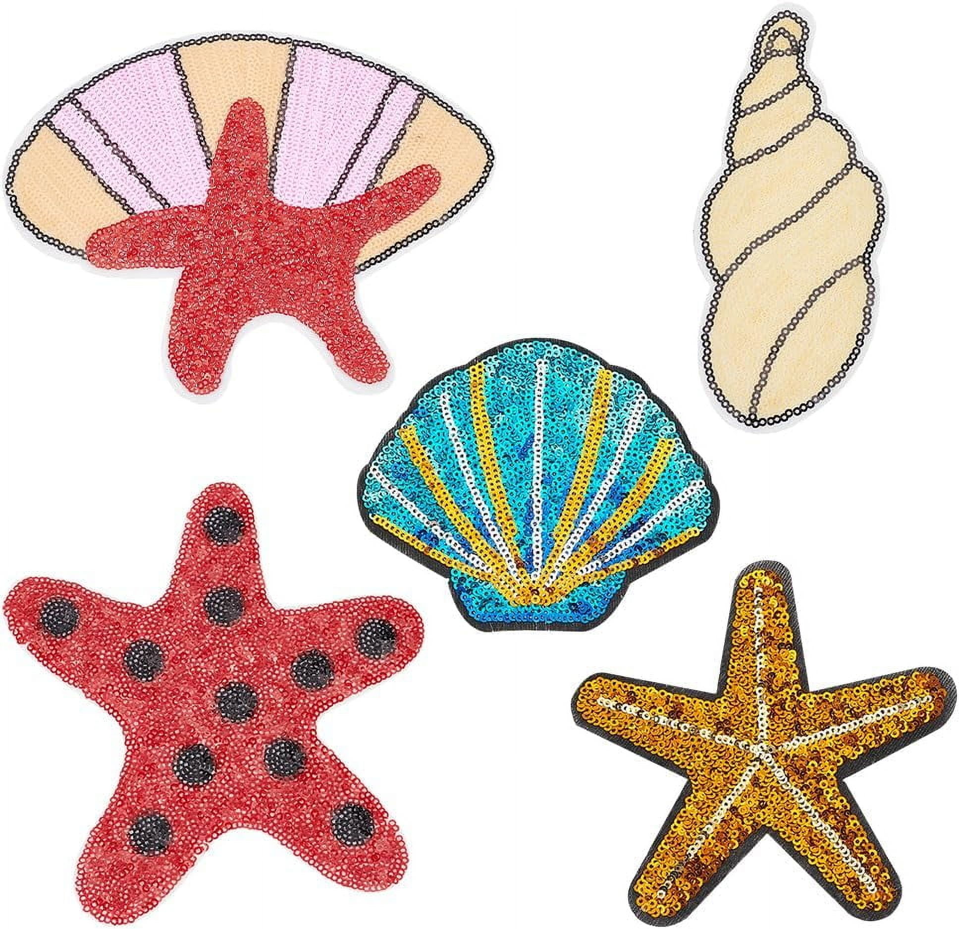 5 PCS Ocean Sea Star Conch Shell Patches 5Styles Iron On/Sew on ...