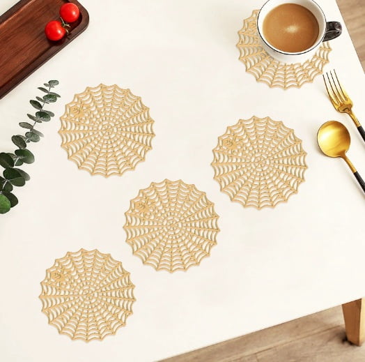 5 PCS PVC European Round Spider Web Coasters - Insulated, Waterproof ...