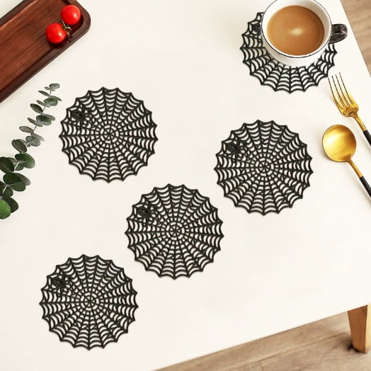 5 PCS PVC European Round Spider Web Coasters - Insulated, Waterproof ...