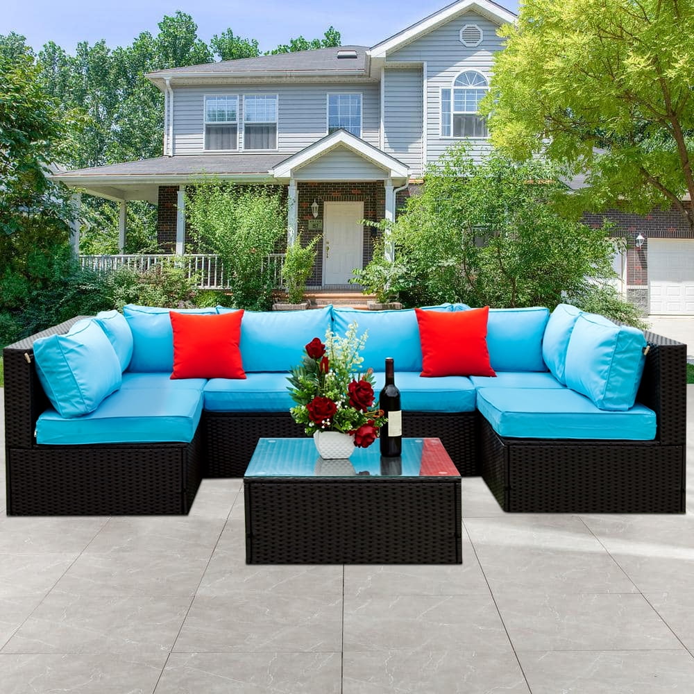 5 PCS Patio Furniture Set, Outdoor Conversation Set, PE Rattan Wicker ...