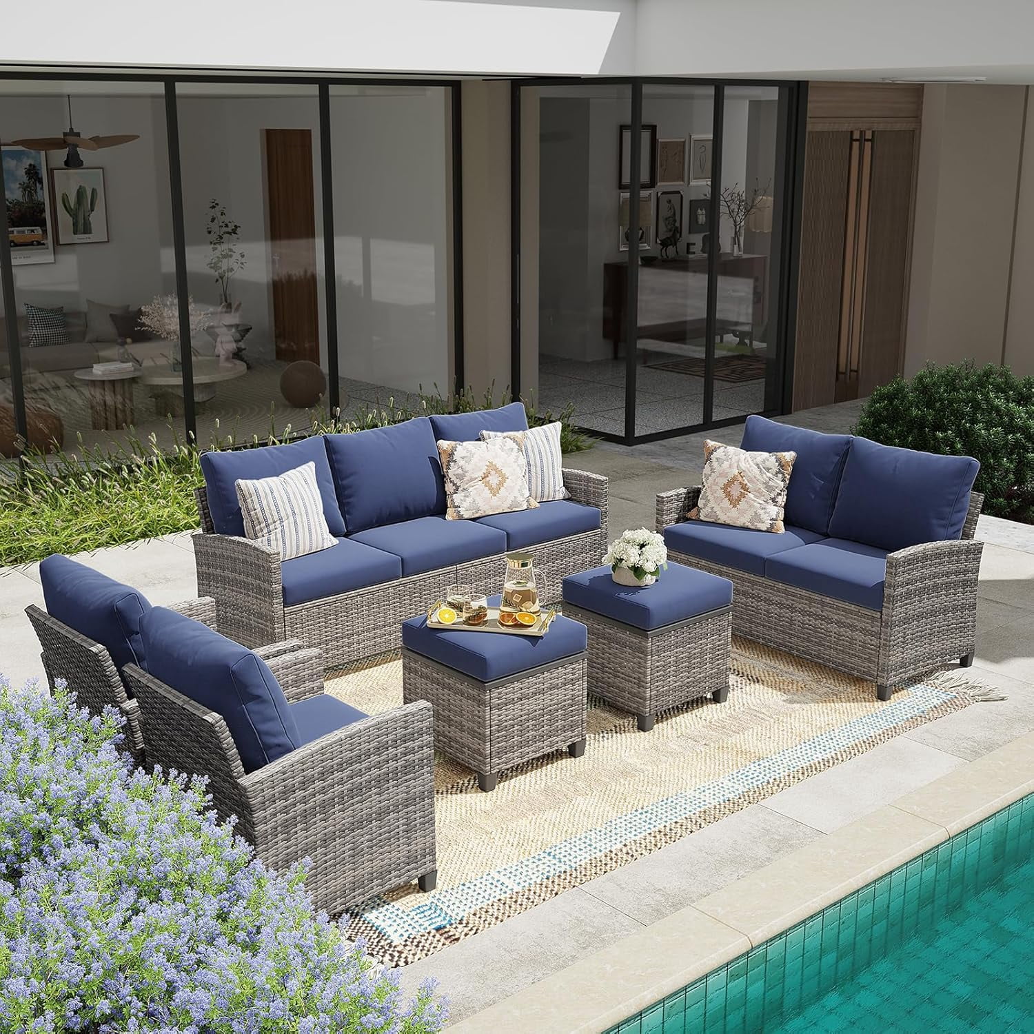 5 PCS Patio Furniture Set, Outdoor Wicker Conversation Sectional Sofa ...