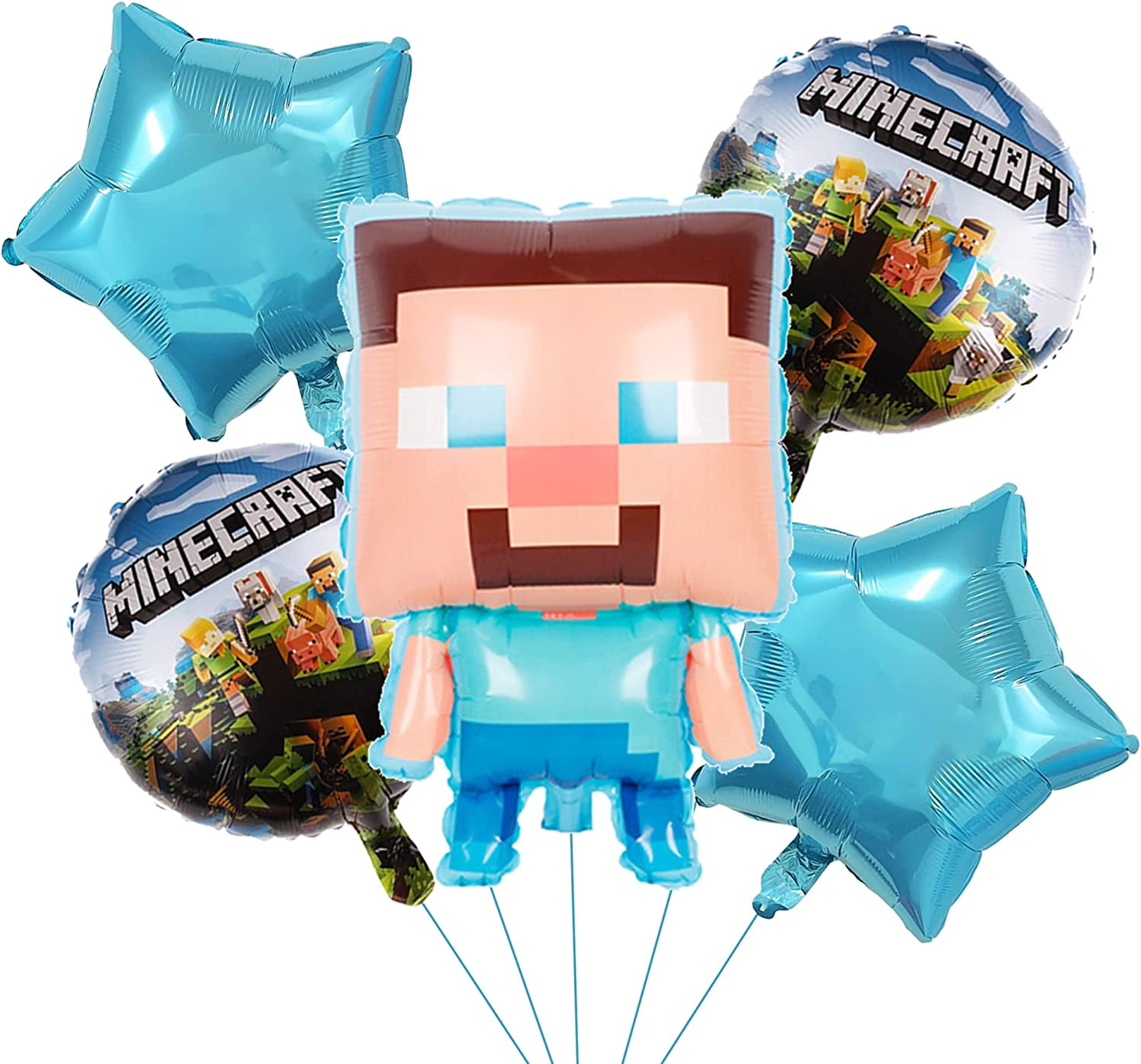 5 PCS Pixel Mining Balloons, Pixel Style Gamer Party Supplies Minecraft ...