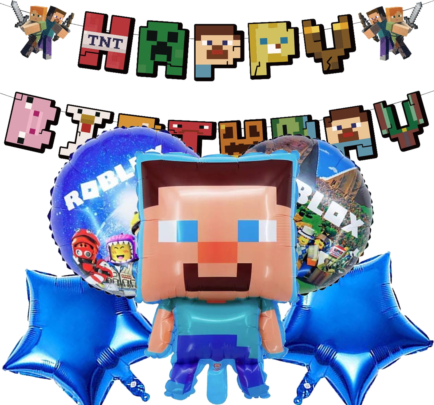 5 PCS Pixel Style Gamer Party Supplies Balloon Roblox Balloons Birthday ...