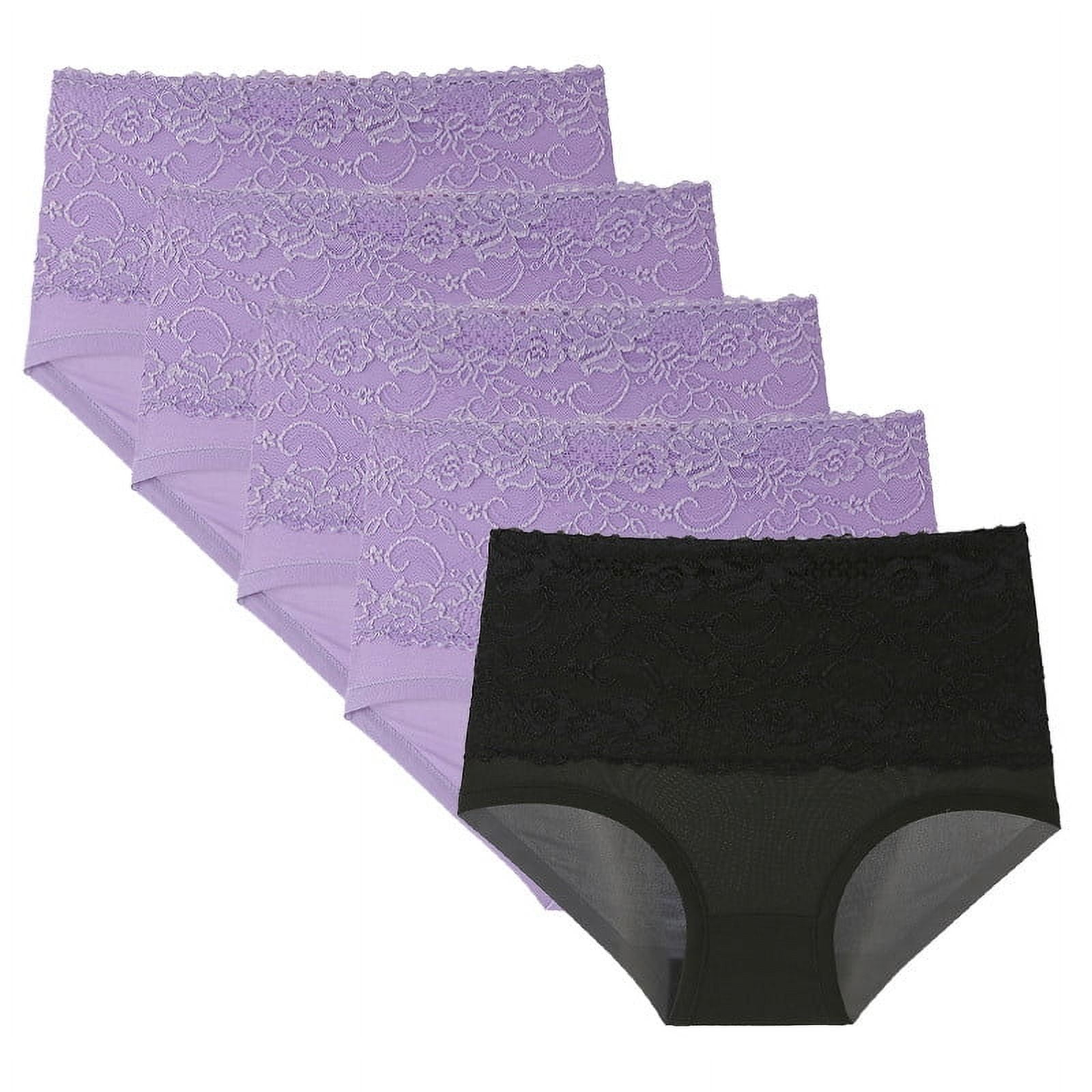 5 PCS Plus Size Womens High Waist Underwear Lace Tummy Control Stretch ...