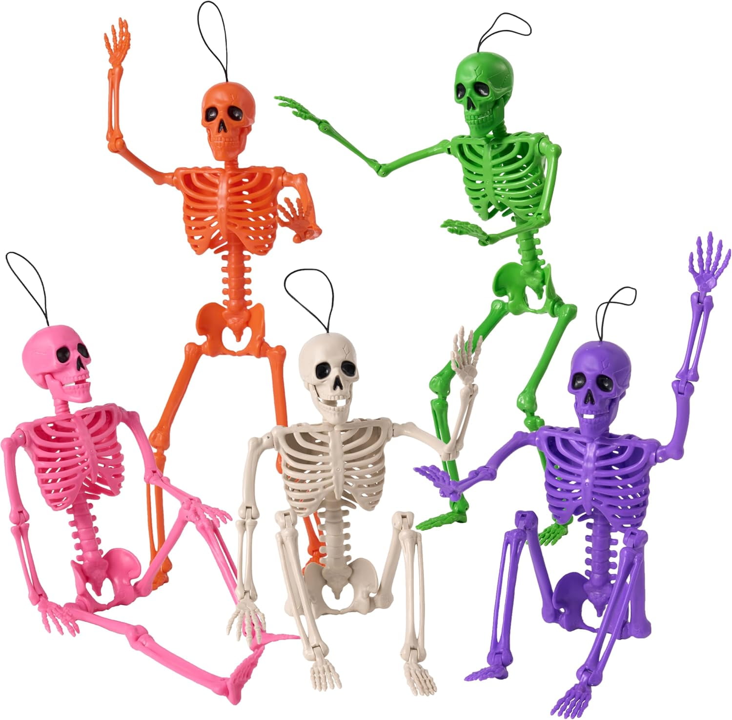 5 PCS Posable Halloween Skeleton Decor 16 Inches, Full Body Movable ...
