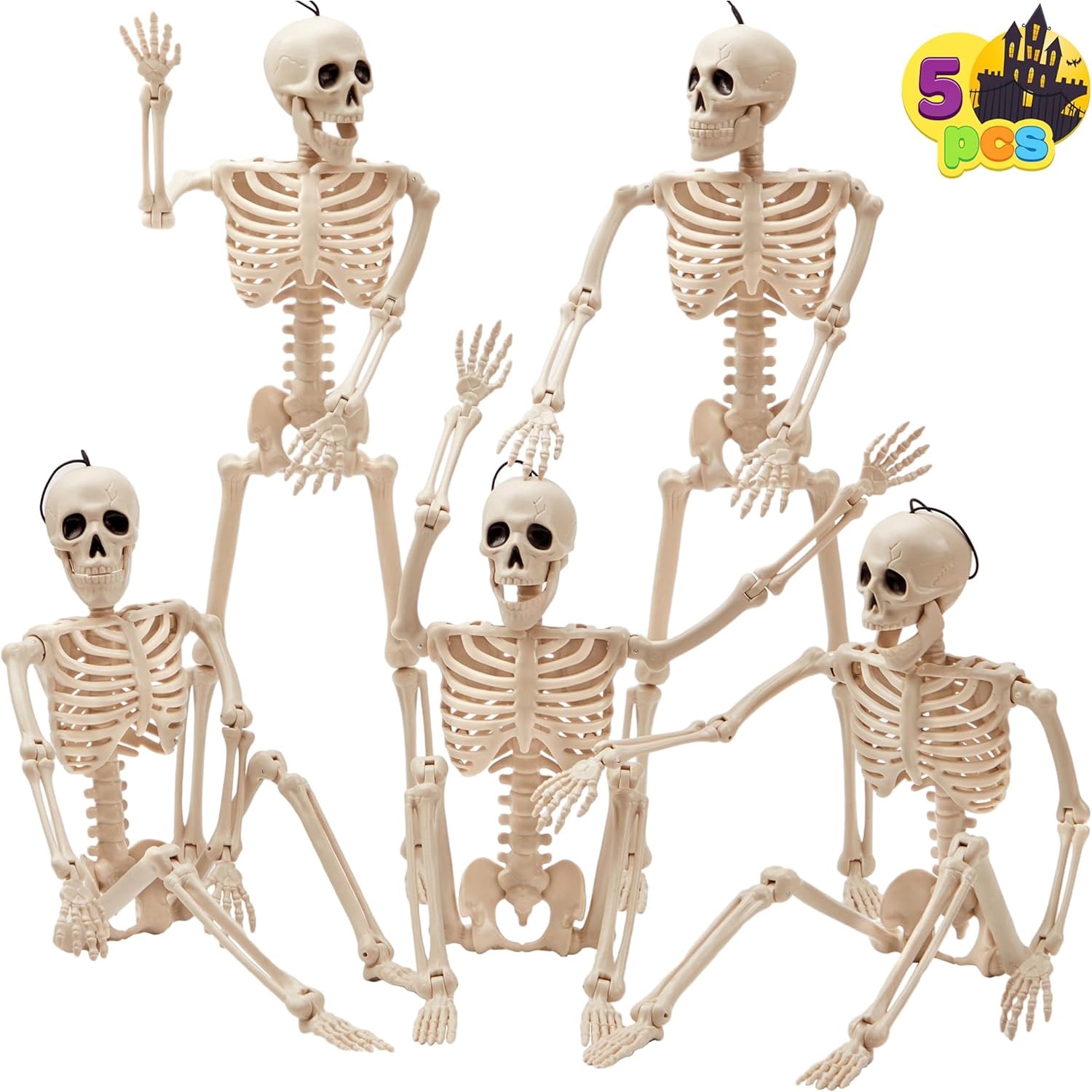 5 PCS Posable Halloween Skeleton Decor 16 Inches, Full Body Posable ...