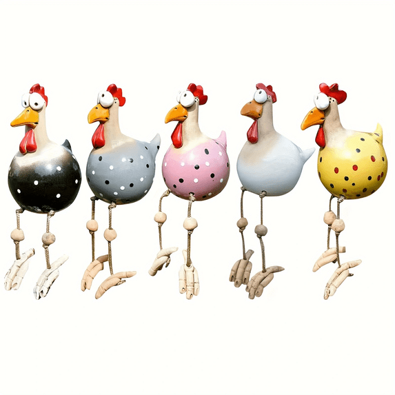 5 PCS Resin Rooster Outdoor Statues, Fun Design, Waterproof & Fade ...