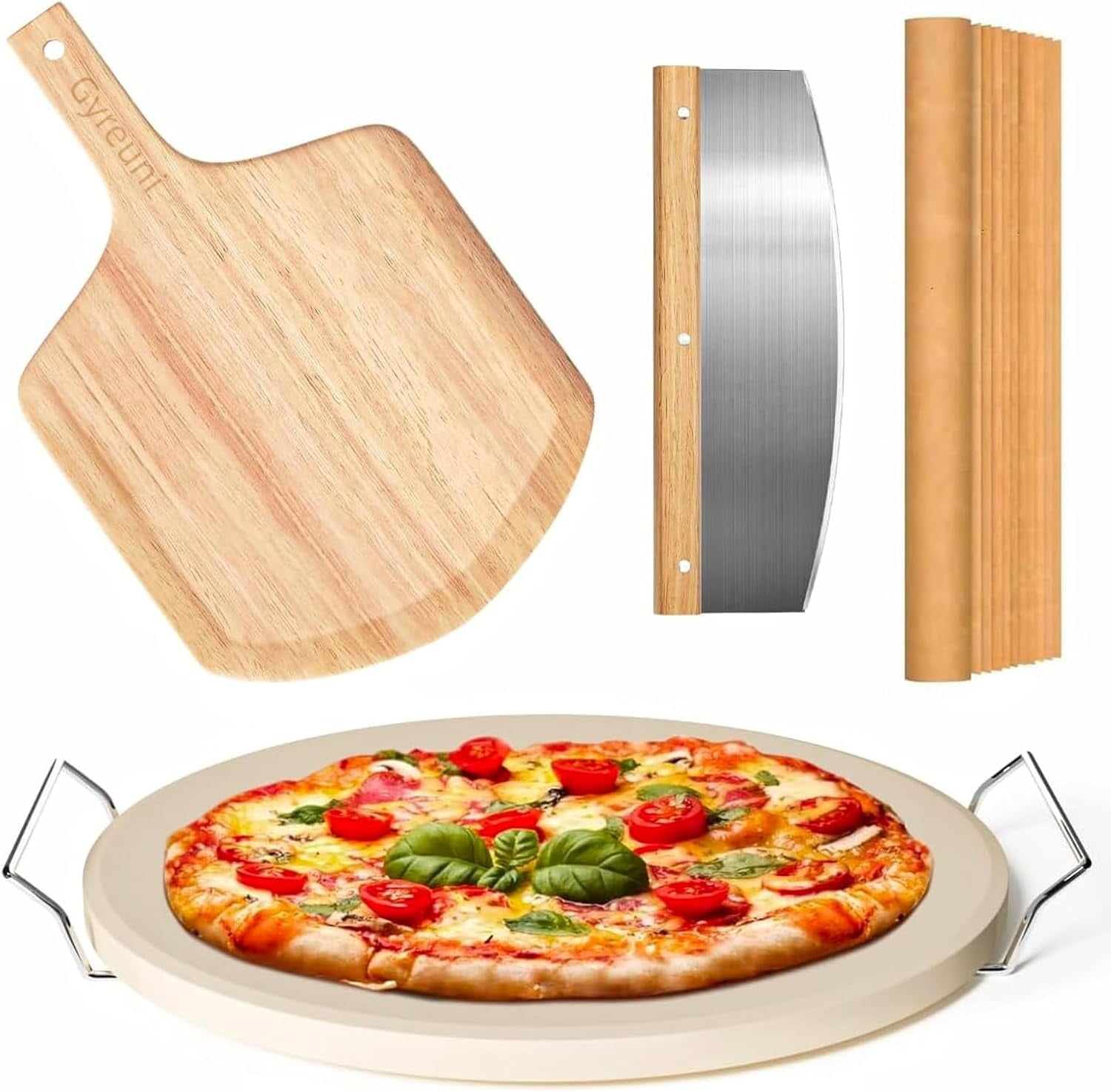 5 PCS Round Pizza Stone Set, 13" Pizza Stone for Oven and Grill with ...