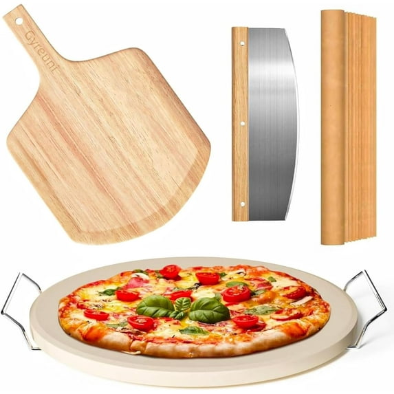 5 PCS Round Pizza Stone Set, 13" Pizza Stone for Oven and Grill with ...