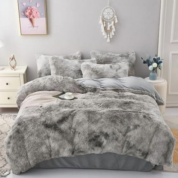 5 PCS Shaggy Duvet Cover Bedding Set - Fluffy Comforter Cover Long Faux ...