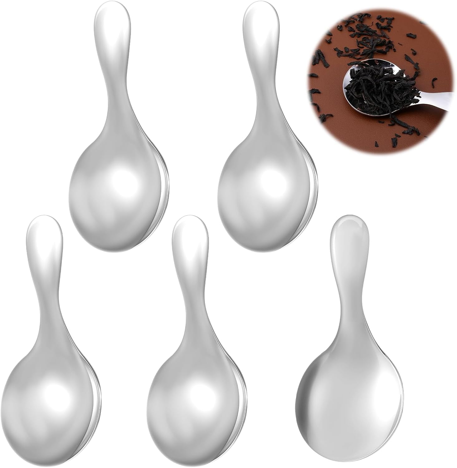 5 PCS Short Handle Spoons, Silver Mini Scoops Stainless Spoons for ...