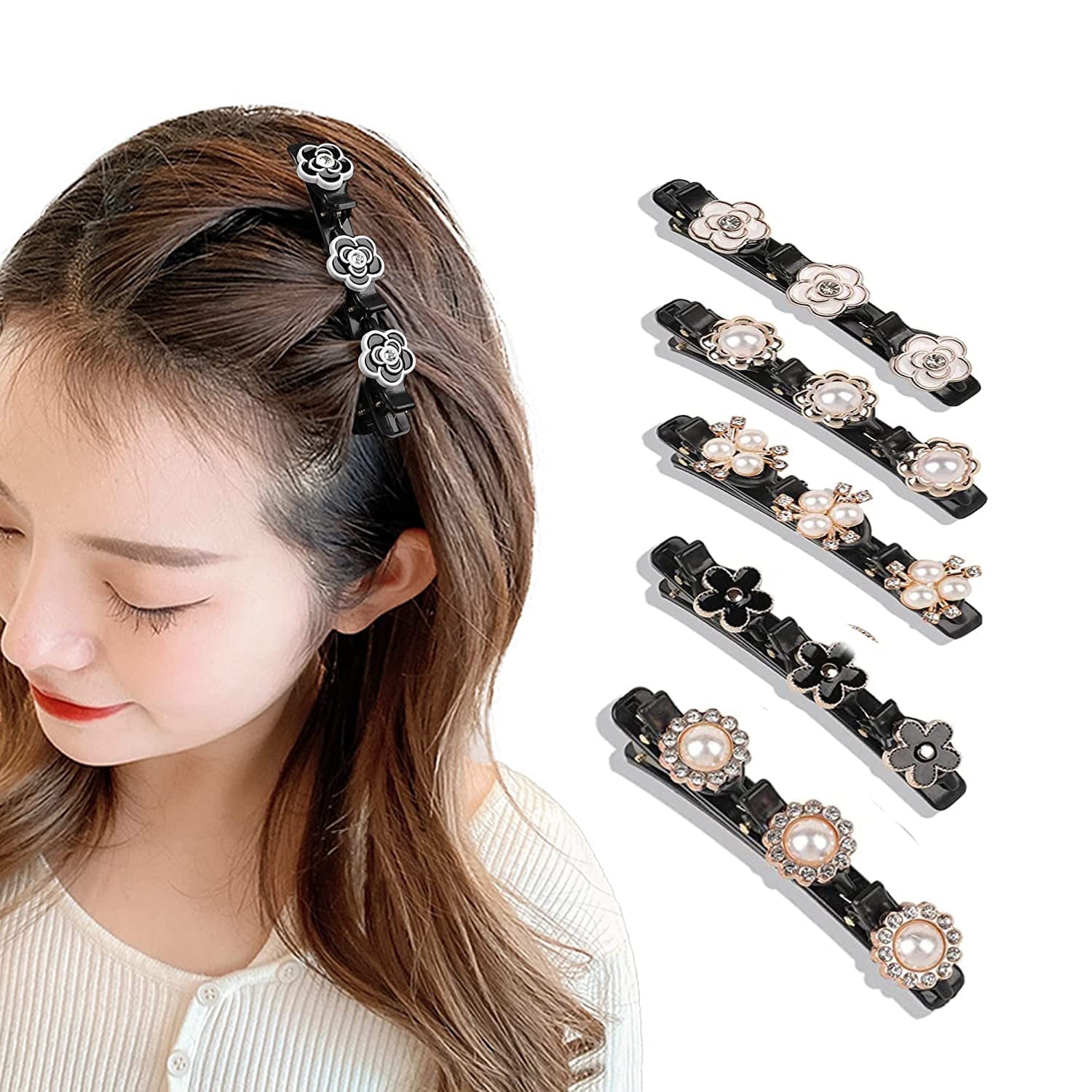 5 PCS Sparkling Crystal Stone Braided Hair Clips, 3 Small Clips, Multi ...