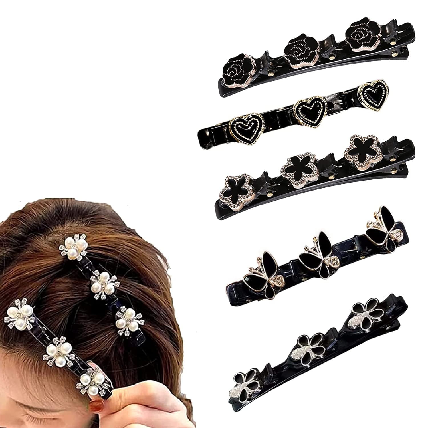 5 PCS Sparkling Crystal Stone Braided Hair Clips, Satin Fabric Hair ...
