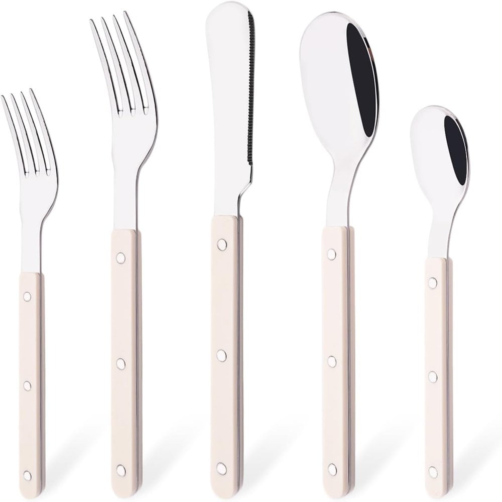 5 PCS Stainless Steel Flatware Set for 1 Silverware Set with Colored ...